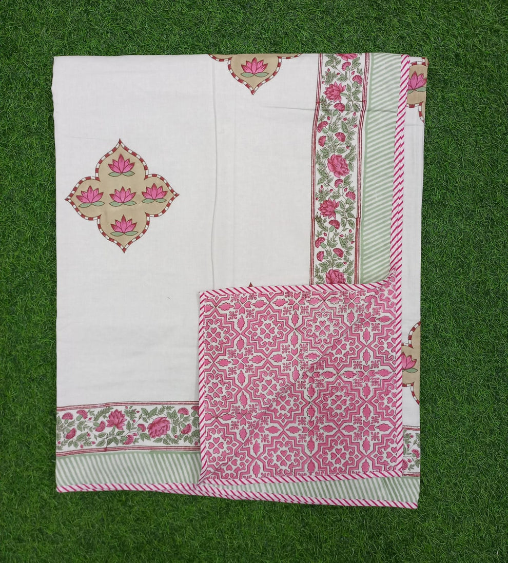 Lotus Pink Reversible Hand Block Printed Mul Cotton Dohar – The Fabkraft